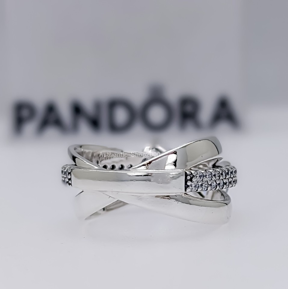 New 100% Authentic PANDORA 925 Ale Silver Sparkling Bow Crossover Ring ...