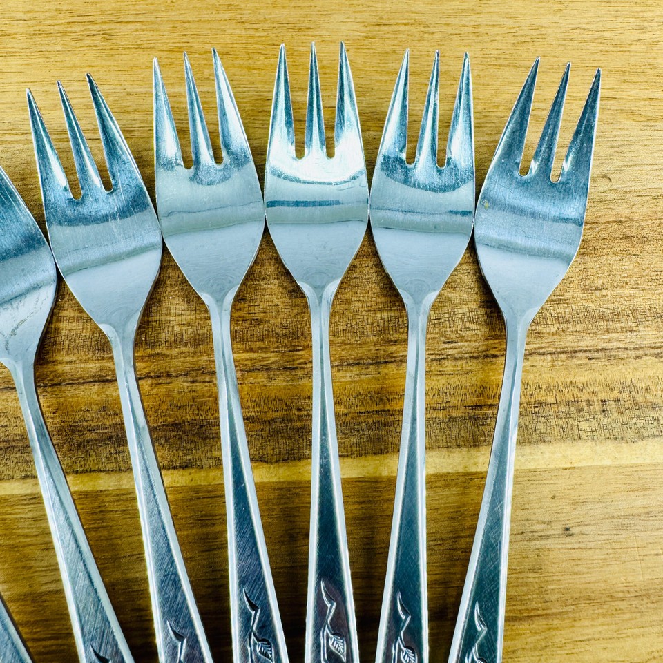 National Stainless CHARMANTE 7 Salad Forks Flatware Stainless Steel Vtg ...