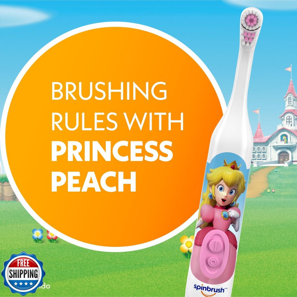 Princess Peach Kid’s Spinbrush Electric Battery Toothbrush, Soft | eBay