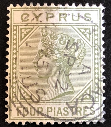 CYPRUS 1892 4p STAMP-FOUR PIASTRES - LARNACA - QUEEN VICTORIA - Sg CY ...