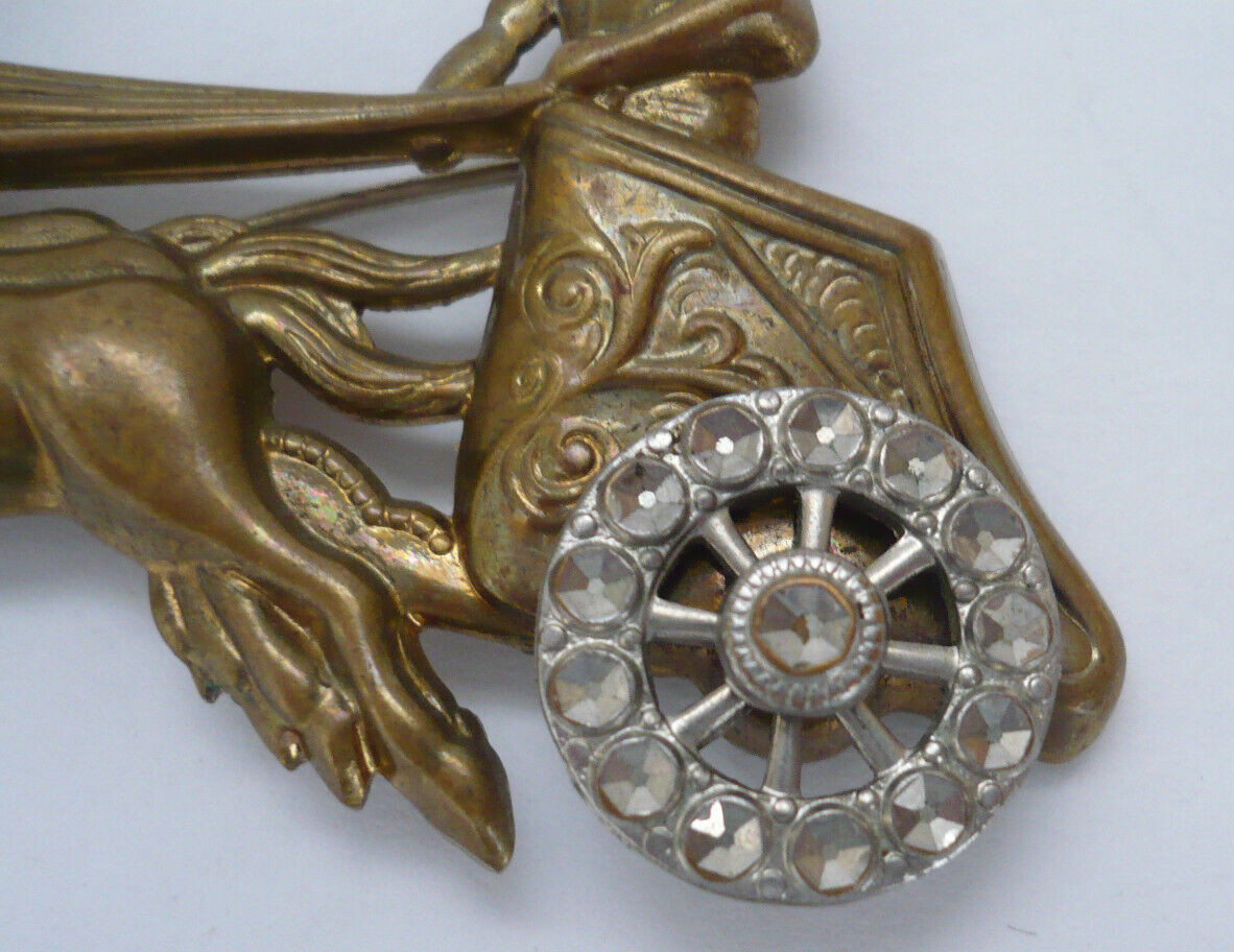 Vintage Roman Chariot Pin with Moving Wheel - Gem