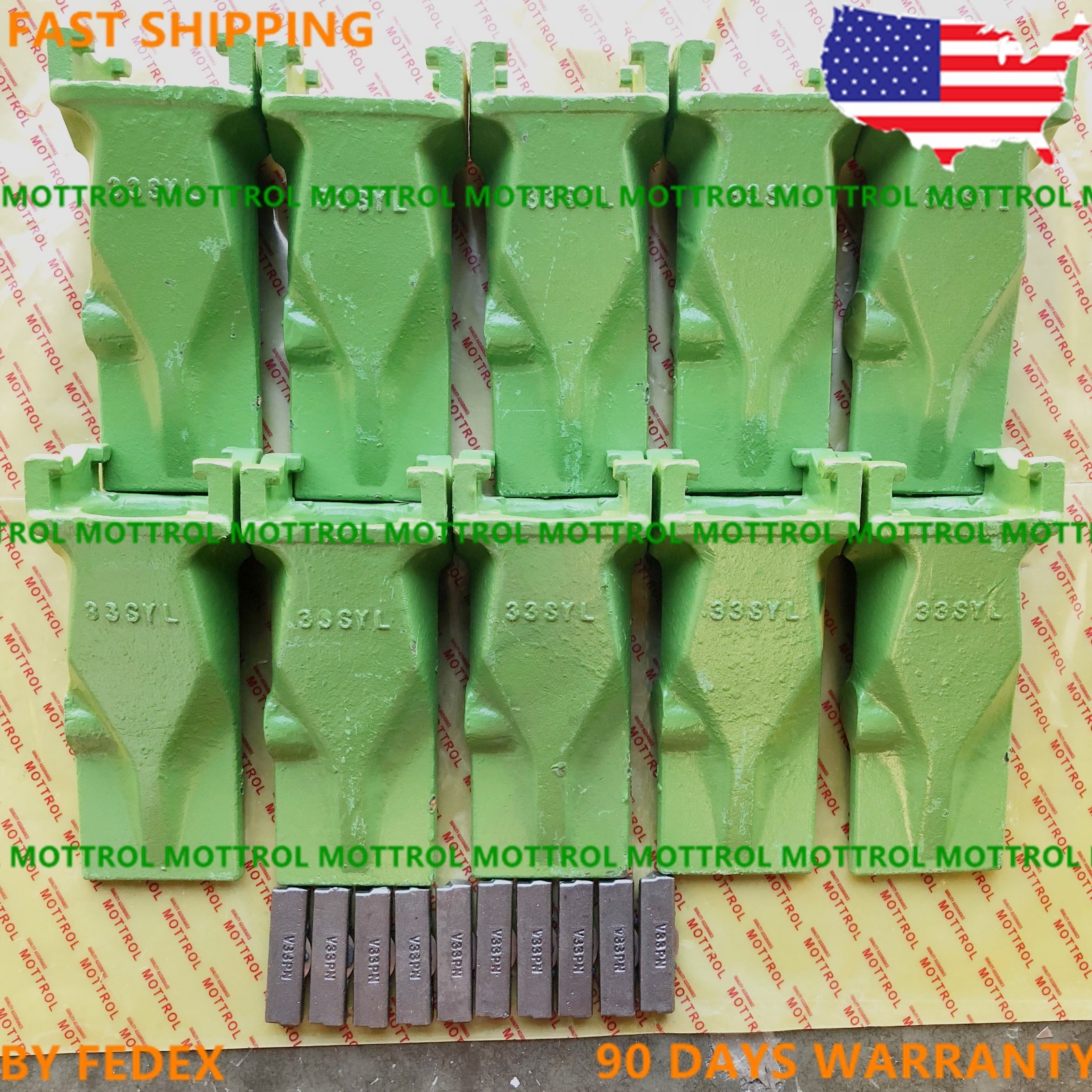 10 PK V33 V33SYL Digging Teeth W/ V33PN Flex Pin For 3810A-V33 Bucket ...
