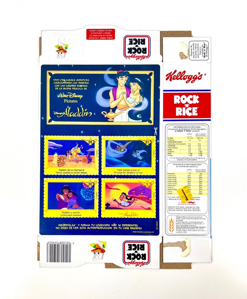 RARE Vintage 1993 Kellogg's Rock 'n Rice Cereal Box Disney Aladdin ...