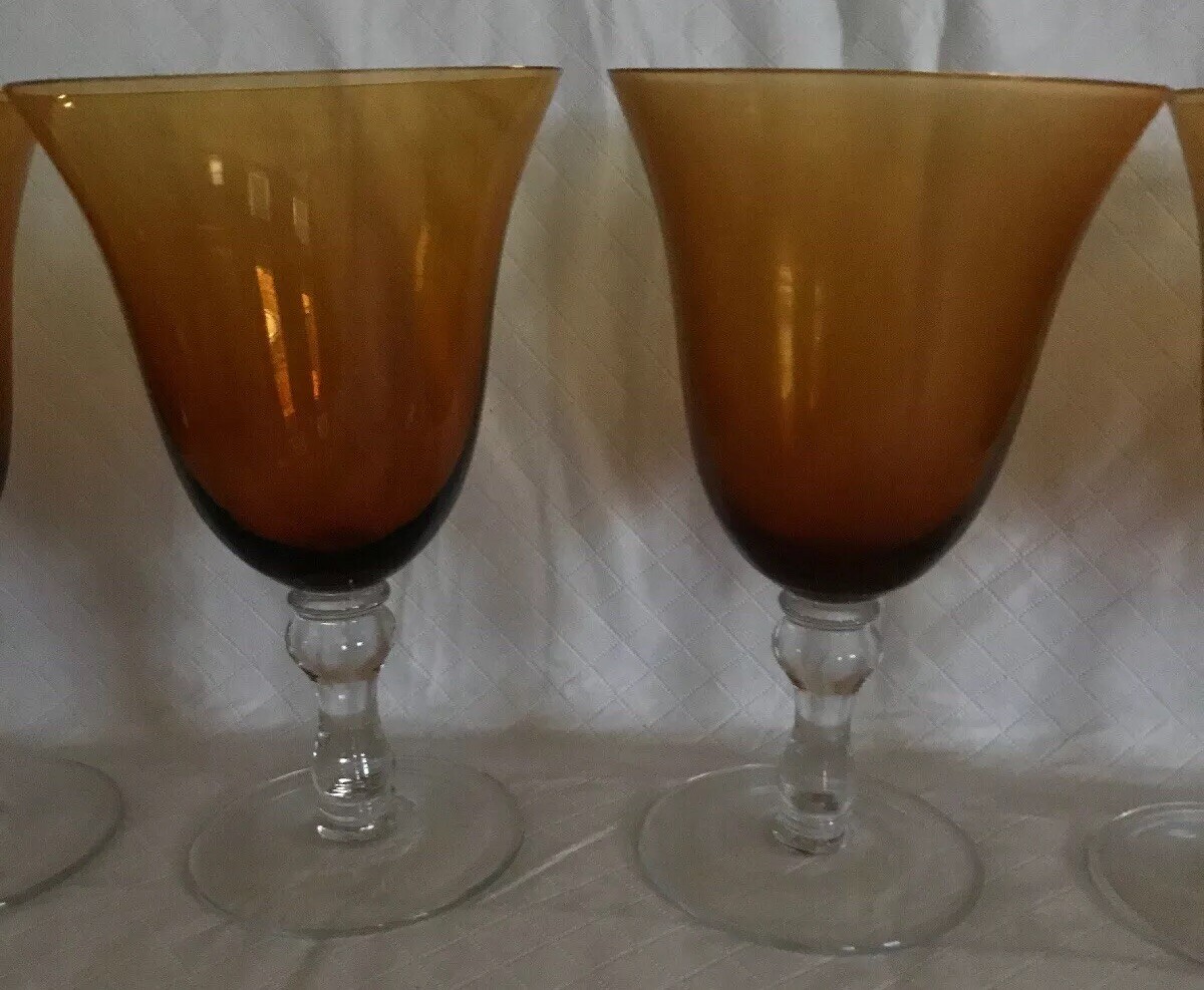 5 Clear Ball Stem Amber Bell Shaped Bowl Water Wine Glass Goblets Fine ...