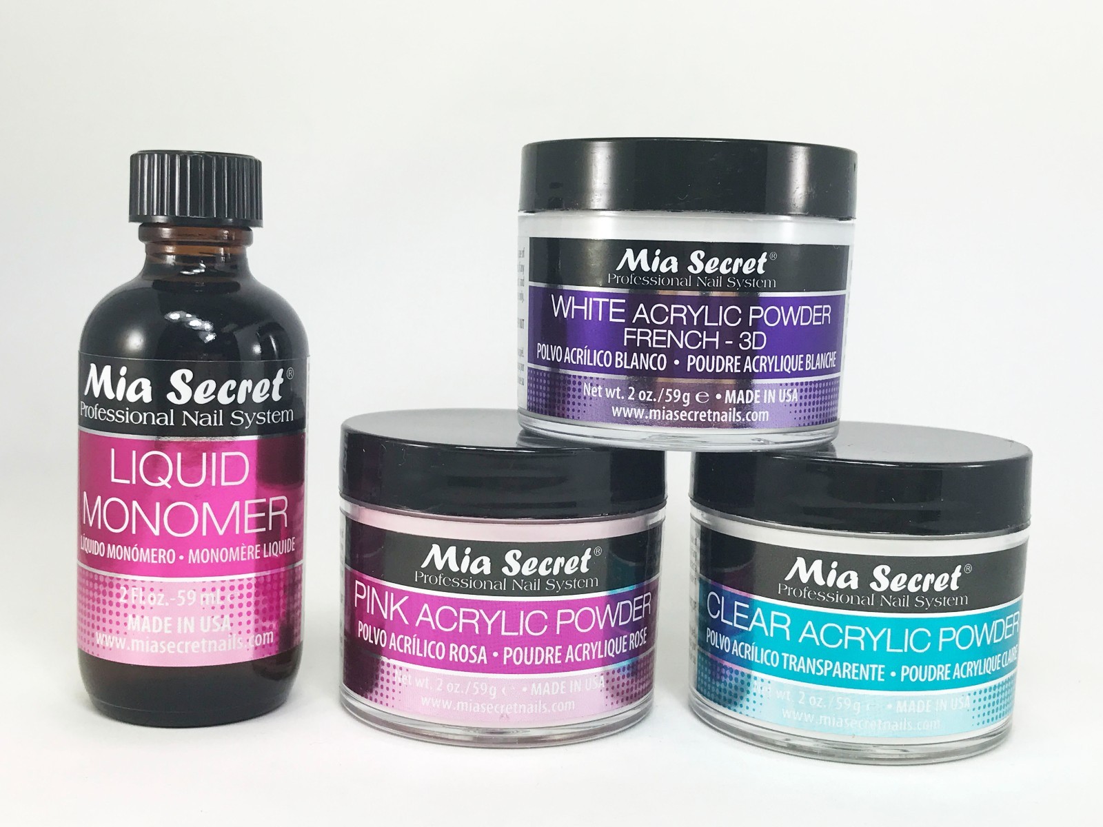 MIA SECRET LIQUID MONOMER 2oz /4oz &ACRYLIC POWDERS 1oz /2oz /4oz ...