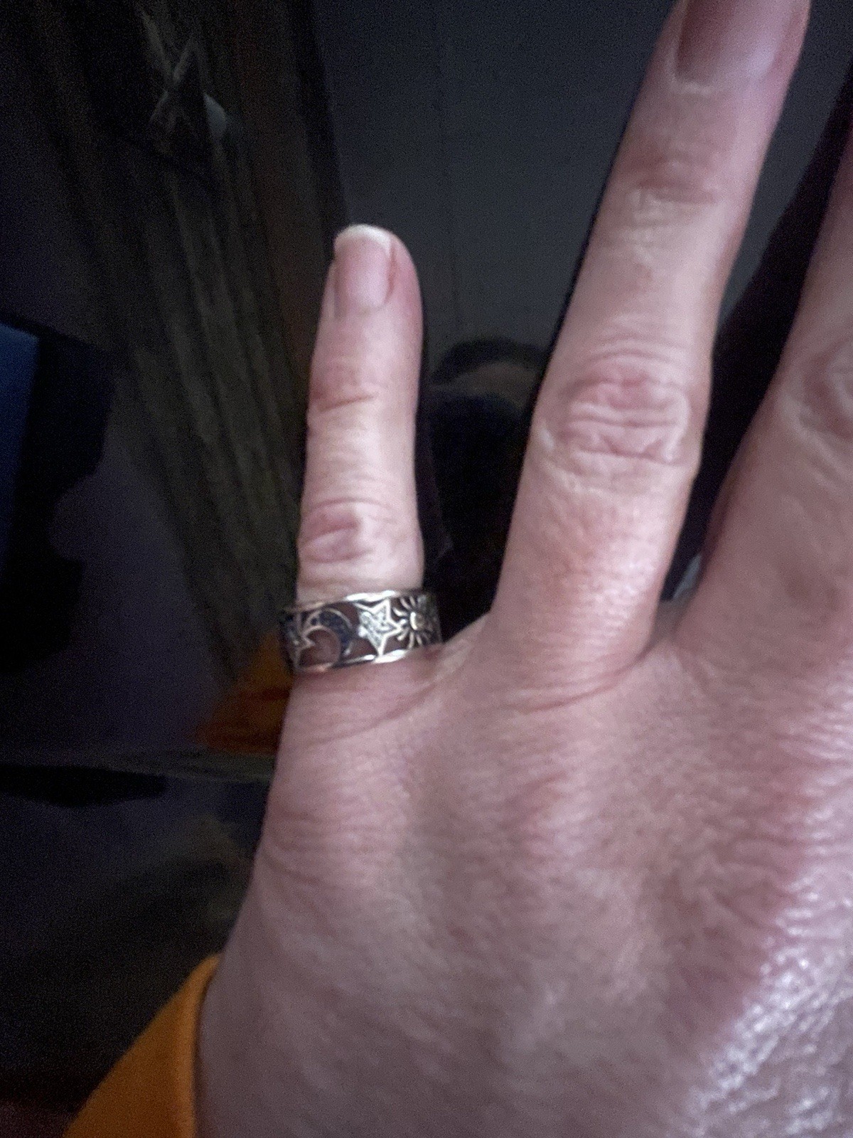 Silver Tone Band Ring Star Moon Design Metal No Stone Round Size 6 | eBay