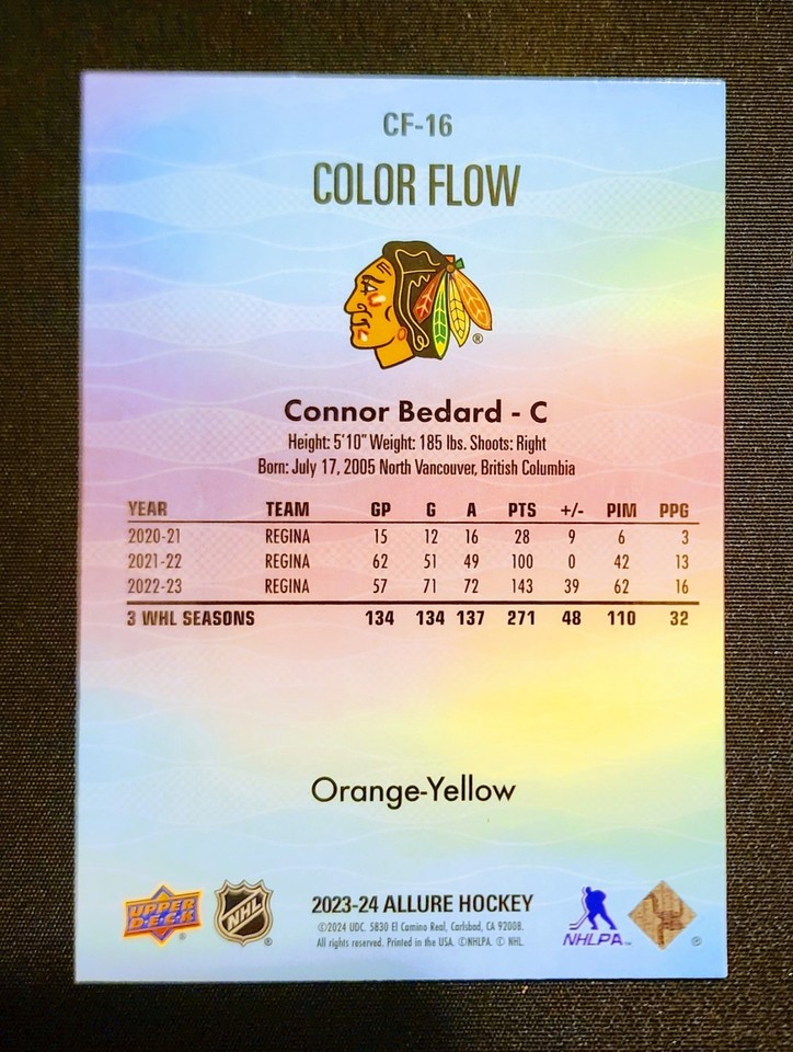 2023-24 Upper Deck Allure Connor Bedard Color Flow Orange - Yellow ...