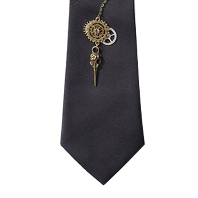 Punk Neck Tie Steampunk Gears Chain Pre-Tied Zipper Necktie Costume ...