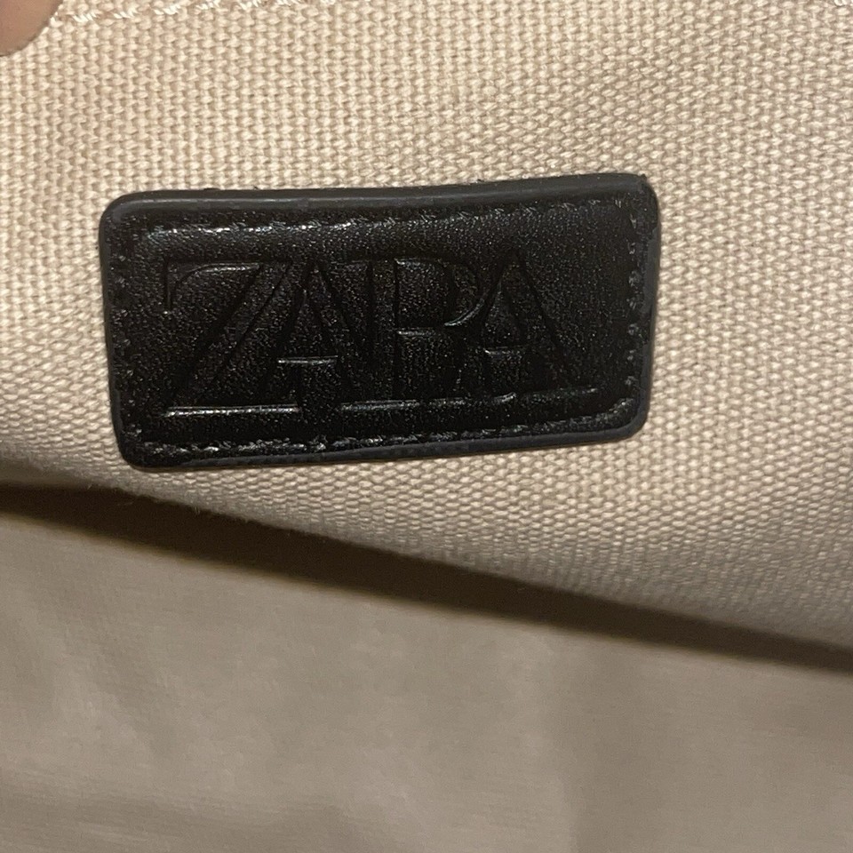 ZARA Beige Canvas Smiley Patches Embroidery Tote Crossbody | eBay