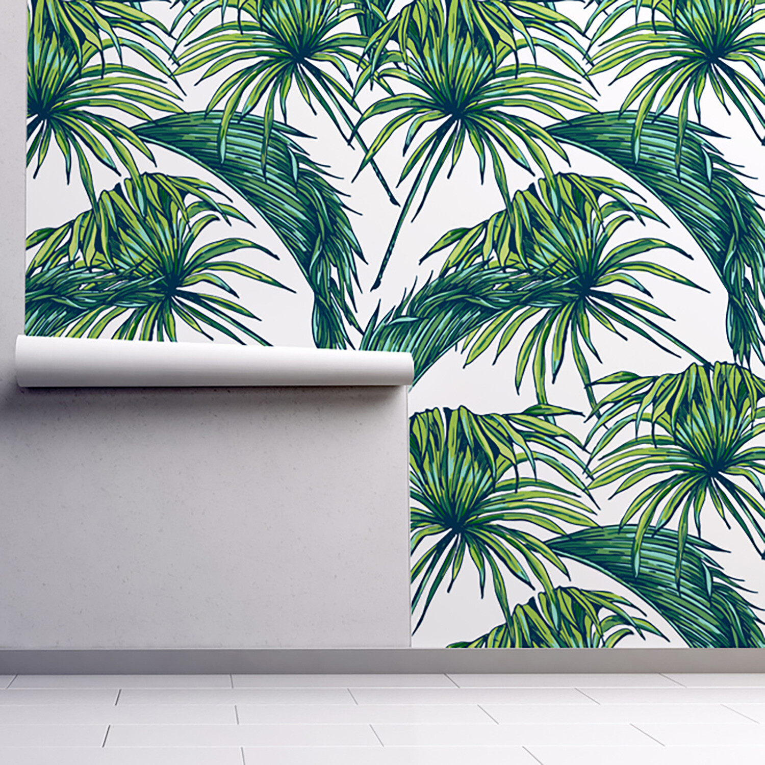 Tropic Palm Leaf Leaf Mural Green Leaves Pattern Traditional Wall Mural ...