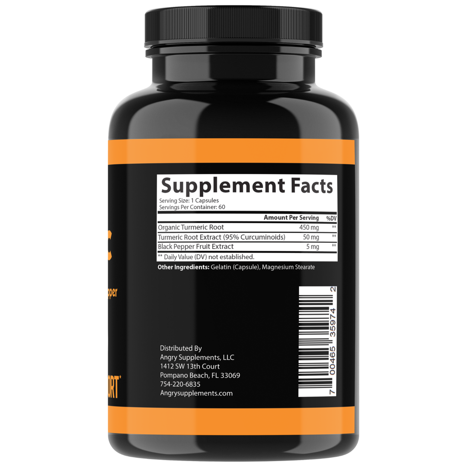 Angry Supplements Ultra Pure Turmeric Curcumin w. Black Pepper Pills, 4 ...