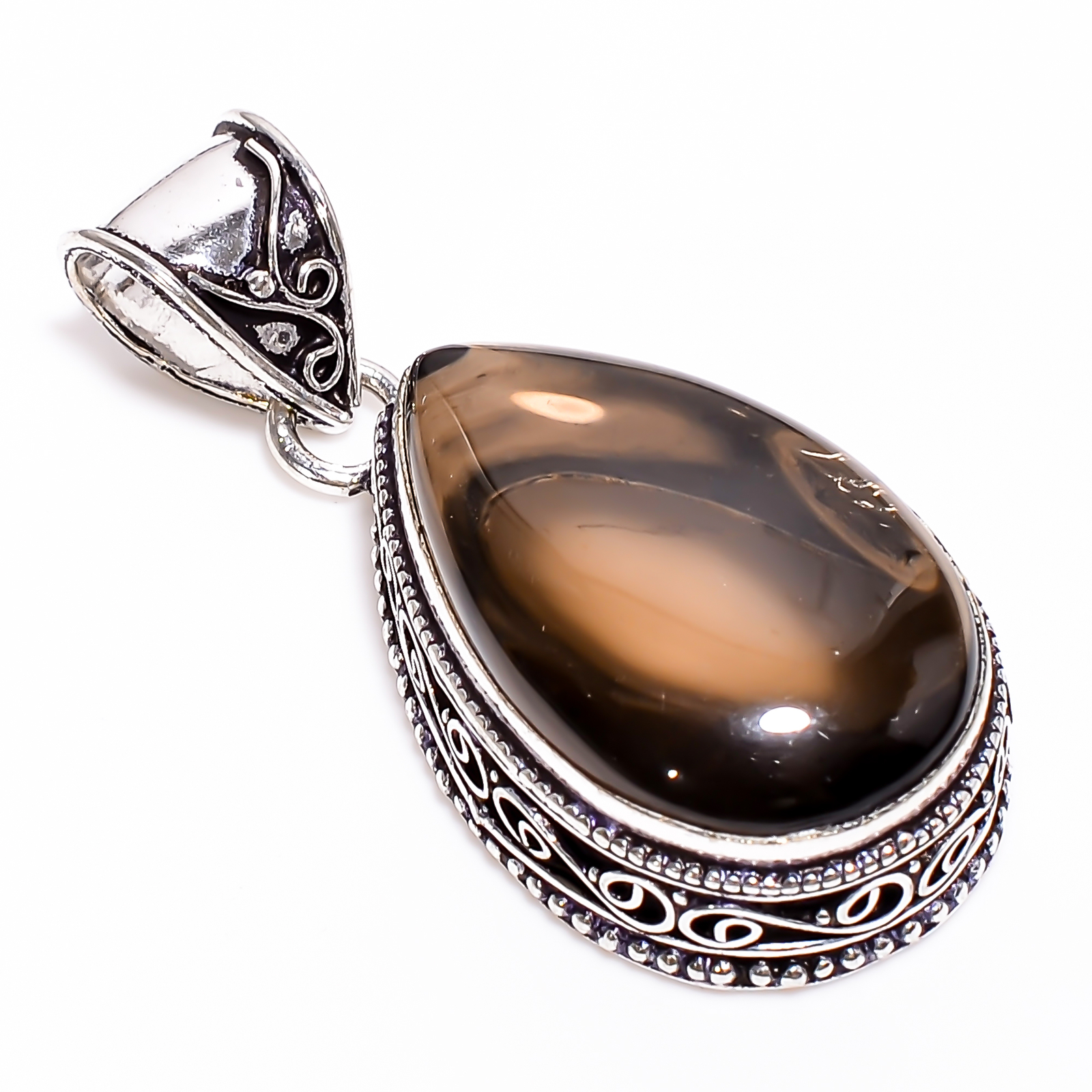 Smoky Quartz Gemstone Vintage Handmade 925 Sterling Silver Pendant 1.8 ...