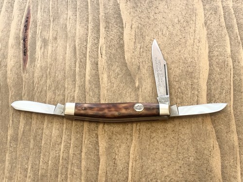 Solingen HandMade In Germany 3 Blade Indian Head Buck Creek Wood Grain ...