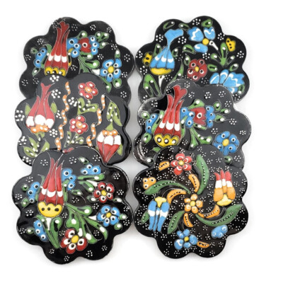 Turkish Ceramic Pottery Tile Design Set of 6 Coasters (Black) | eBay