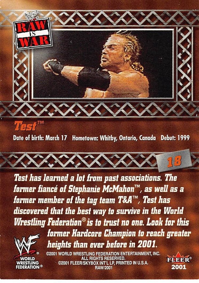 2001 FLEER WWF Raw is War "Test" #18 | eBay