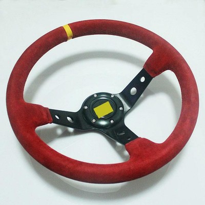 Universal 350mm Red Suede Racing Deep Dished Steering Wheel 14" Sport ...