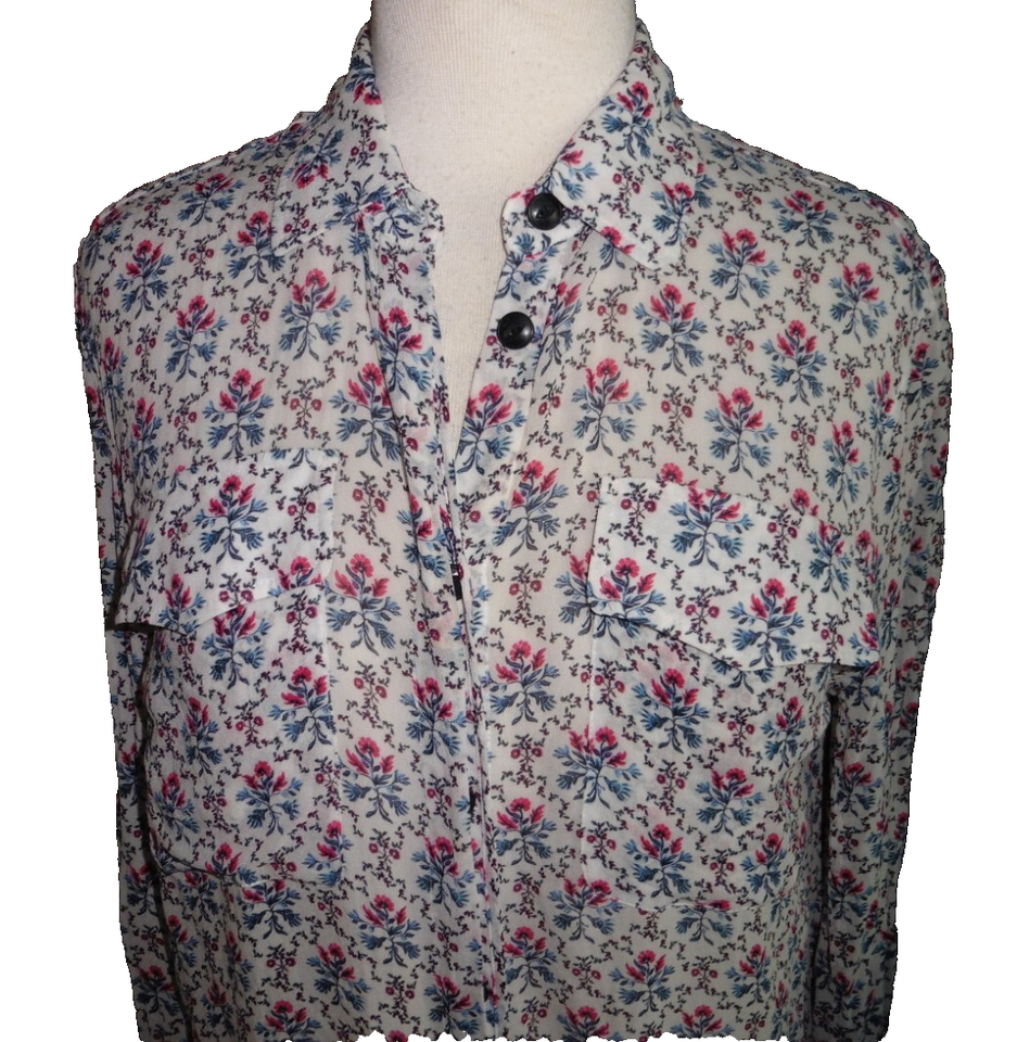 RAG & BONE NEW YORK S/P LONG SLEEVE BUTTON UP VISCOSE WHITE/BLUE/RED POCKETS | eBay