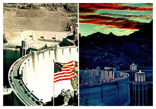postcard Continental Hoover Dam double view American Flag A4634 | eBay
