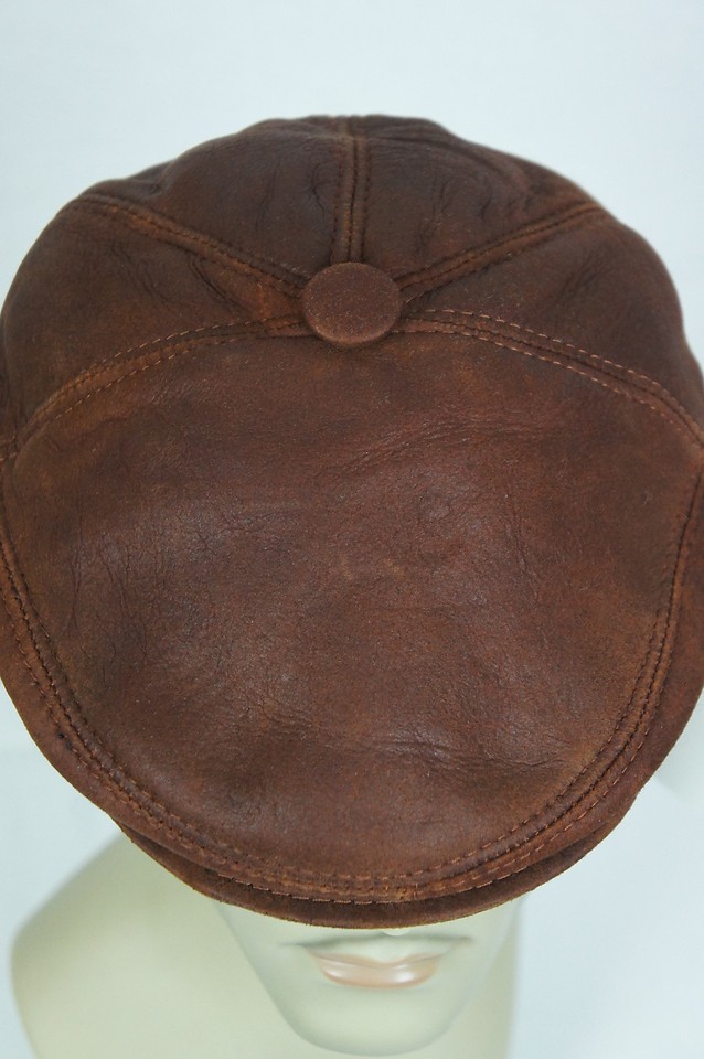 NEW 100% SHEARLING LEATHER Driving Cap Newsboy Ivy Hat Golf Gatsby Flat ...