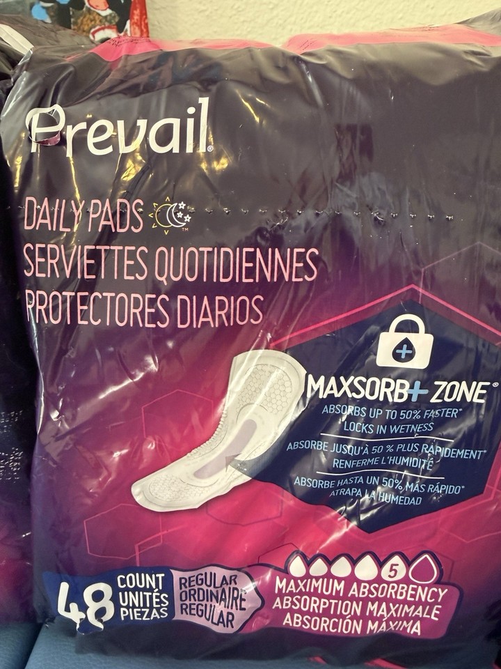 3 Packs Prevail Daily Pads Bladder Leaks Level 5 Reg Length 48 Count ...