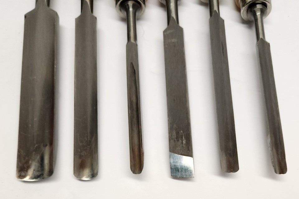 Vtg Set Of 6 AMT Wood Carving Chisels / Woodworking Lathe Tools With ...