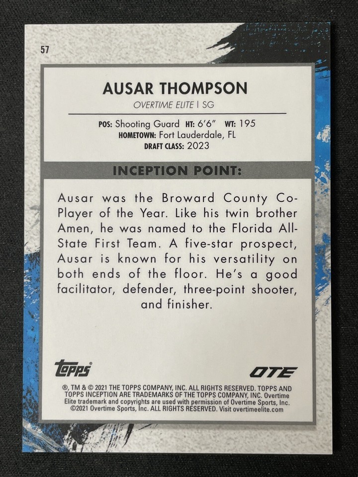 Ausar Thompson RC - 2021-22 TOPPS INCEPTION OTE #57 ORANGE Rookie - SP ...