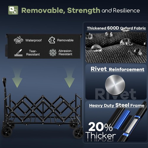 34'' Extra Long Collapsible Wagons Carts Foldable 360LBS Heavy Duty ...