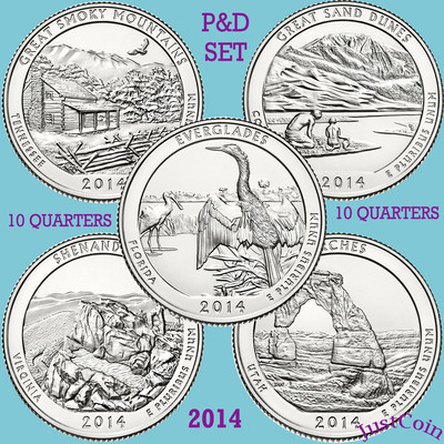 2014 P&D NATIONAL PARK TEN QUARTERS YEARLY COMPLETE SET UNCIRCULATED U ...