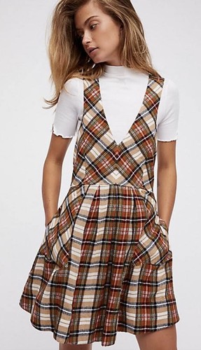 Free People SMALL K*lling Time Pinafore Plaid Mini Dress K pop Y2K | eBay