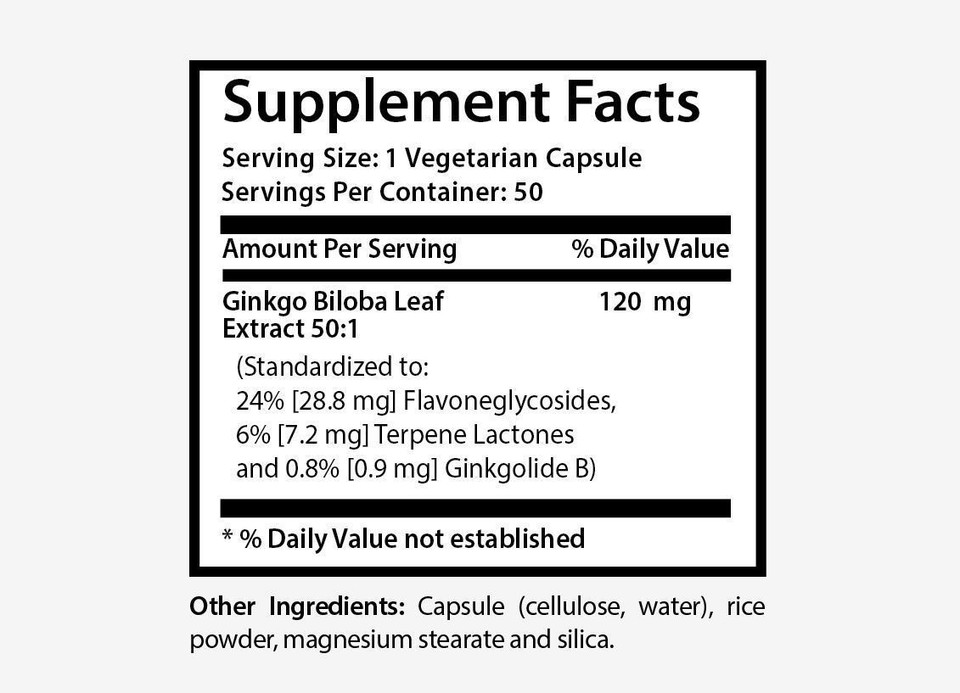 Ginkgo Biloba Extract 120mg Brain Boost, Memory Retention, Mental ...
