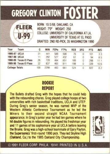 1990-91 Fleer Update #U-99 Greg Foster | eBay