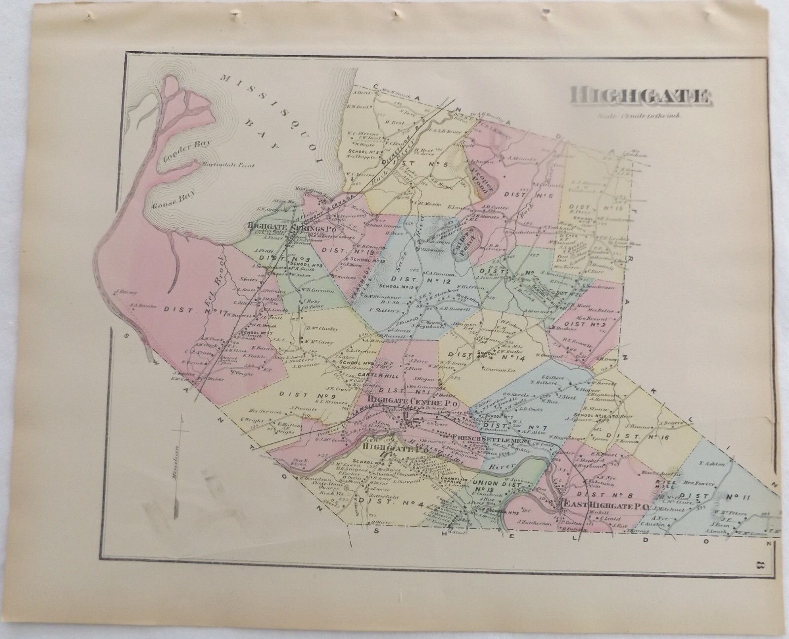 1871 Vermont Highgate Antique Map Franklin & Grand Isle Counties | eBay