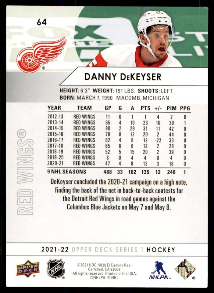 2021-22 Upper Deck #64 Danny DeKeyser | eBay