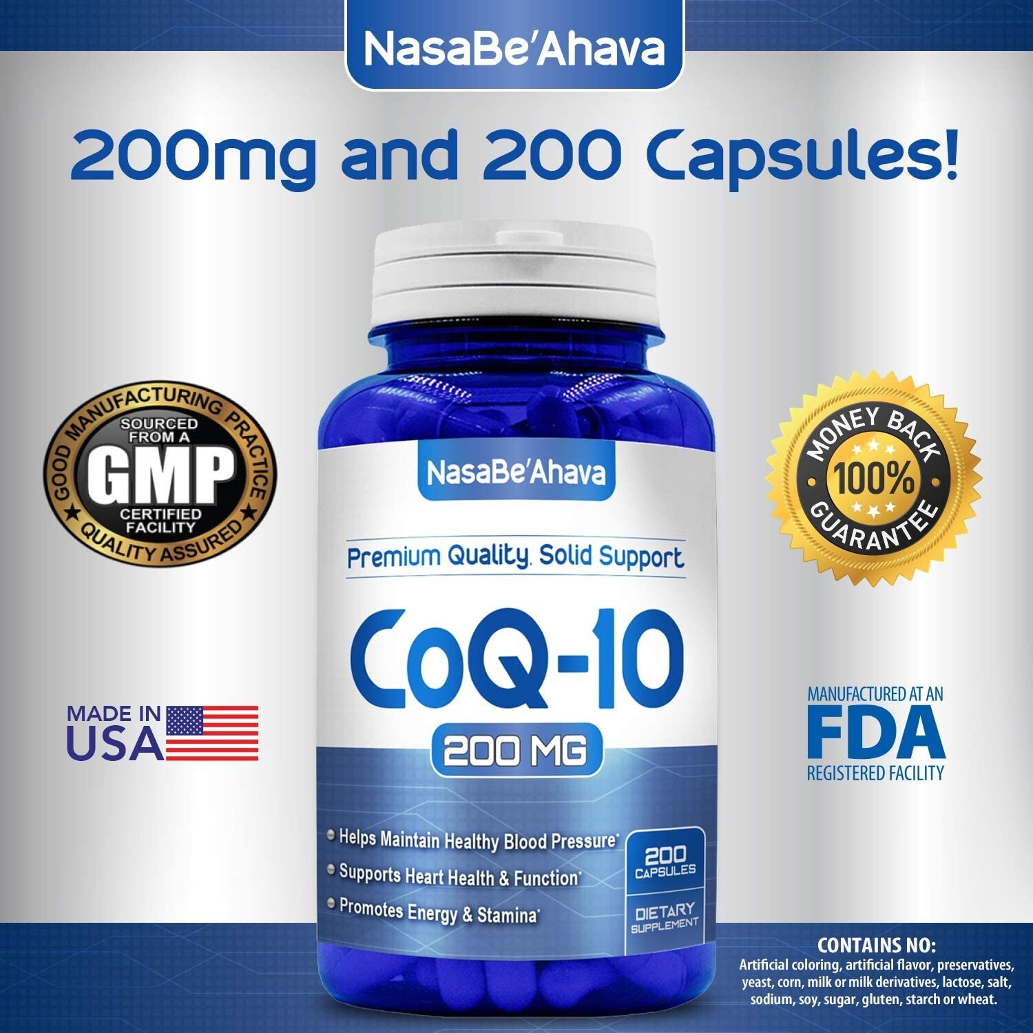 Nasa Beahava Pure CoQ10 200mg 200 Capsules- Heart Health & Blood ...