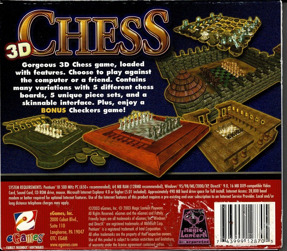 3D Chess Pc plus Bonus Checkers New XP 743999128705 | eBay