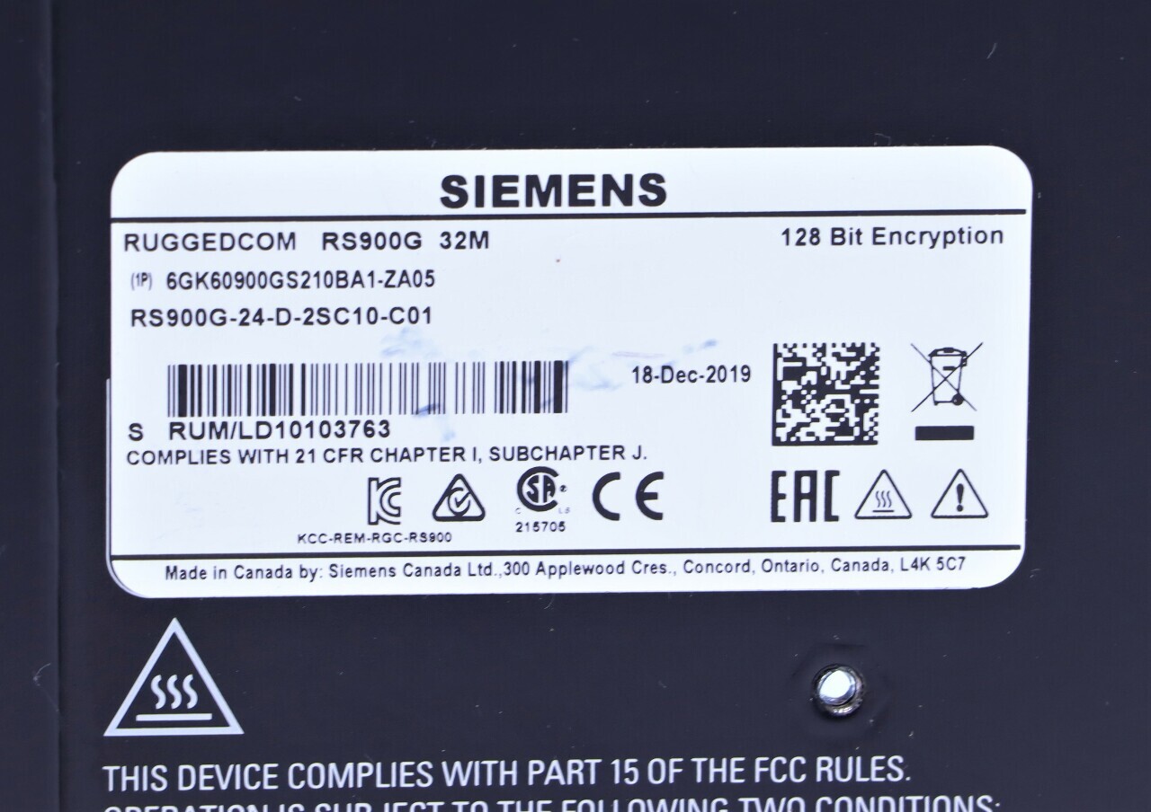 SIEMENS RS900G RS900G-24-D-2SC10-C01 RUGGEDCOM FIBER OPTIC ETHERNET ...