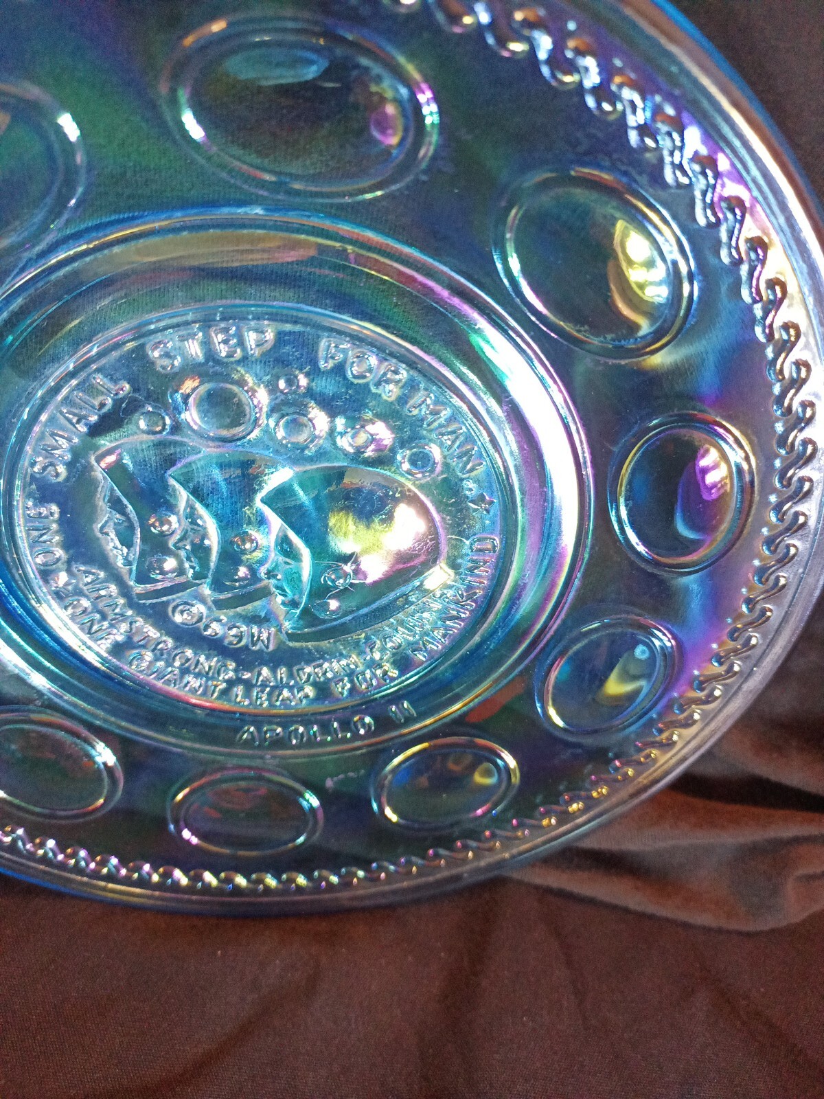 Vntg Apollo 11 Commemorative Wheaton Carnival Glass Iridescent Blue ...