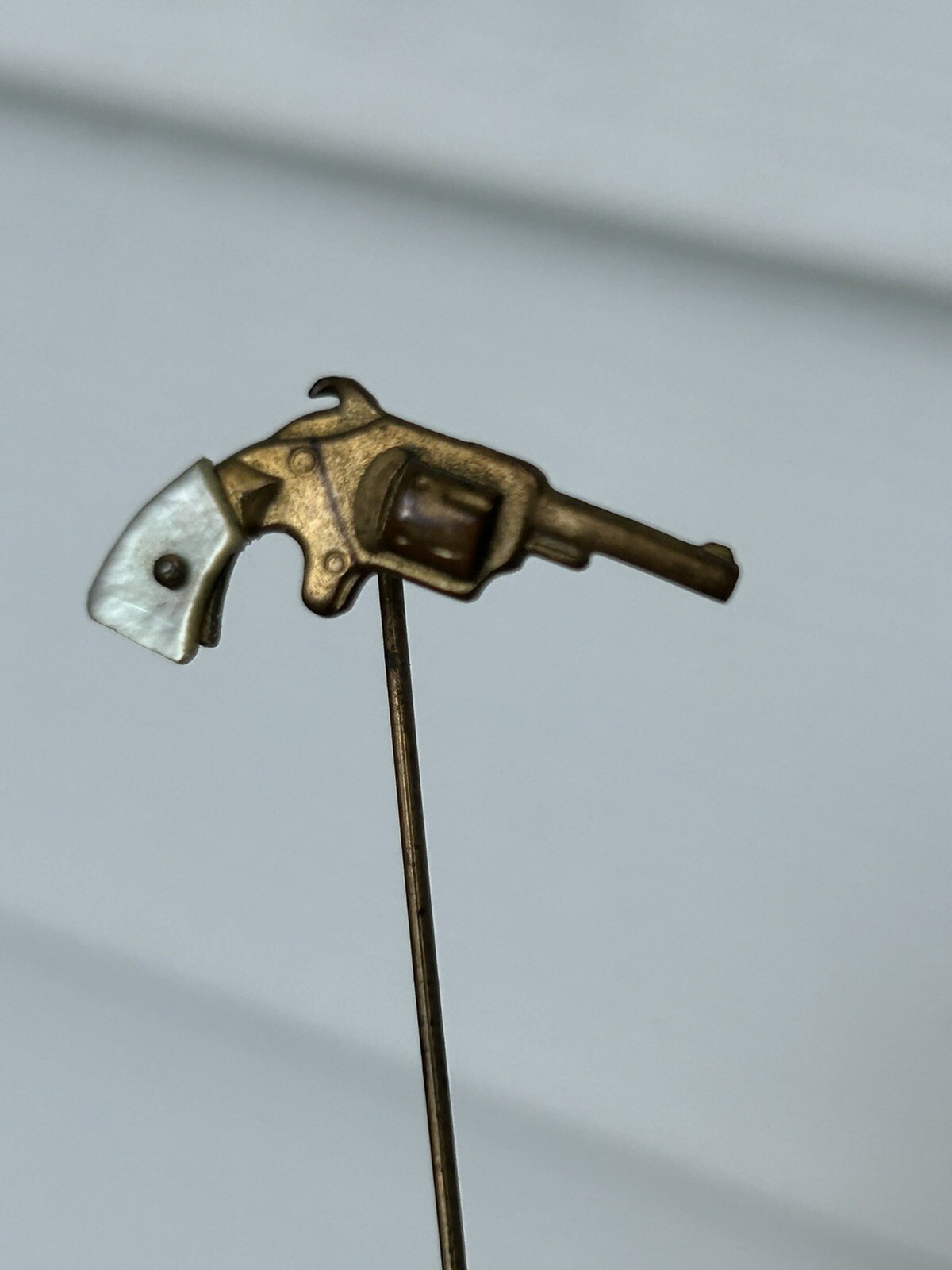 Antique Vintage Revolver Pistol Stick Pin - Gem