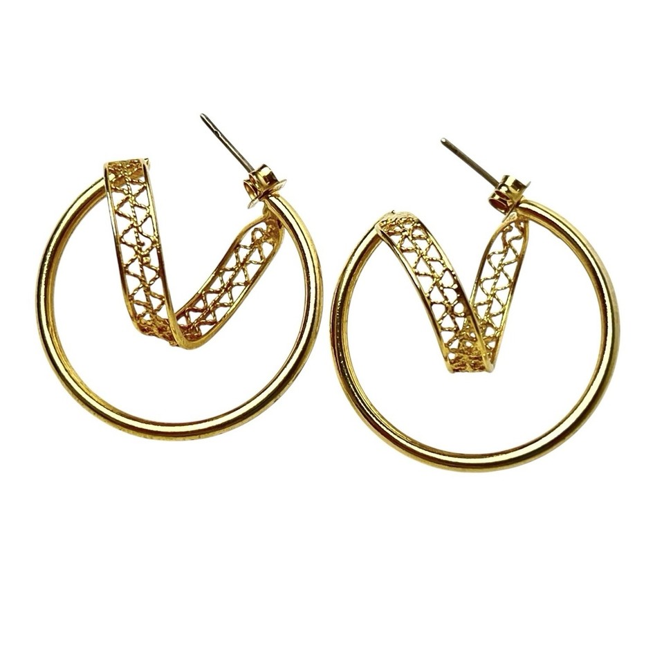 Hoop Earrings Gold Tone Swoop Cutout Spiral Unique Artistic Swirl ...