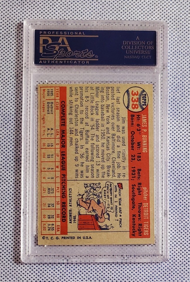 Jim Bunning 1957 Topps #338 Detroit Tigers RC Rookie HOF PSA 6 EX-MT | eBay