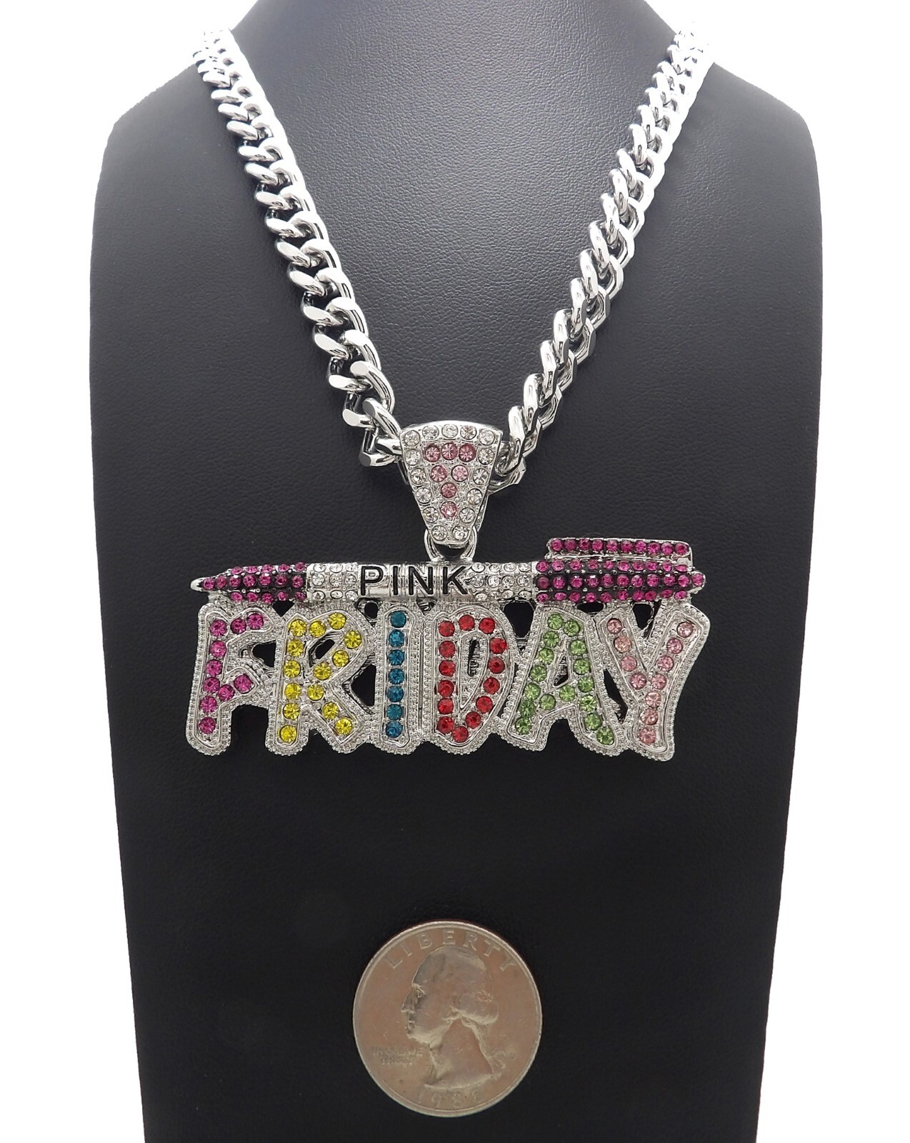 Nicki Minaj Pink Friday Pendant With 9mm 18" Cuban Link Chain Necklace ...