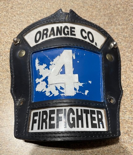 Orange County Fire Rescue Squad 4 Firefighter Leather Helmet Shield ...