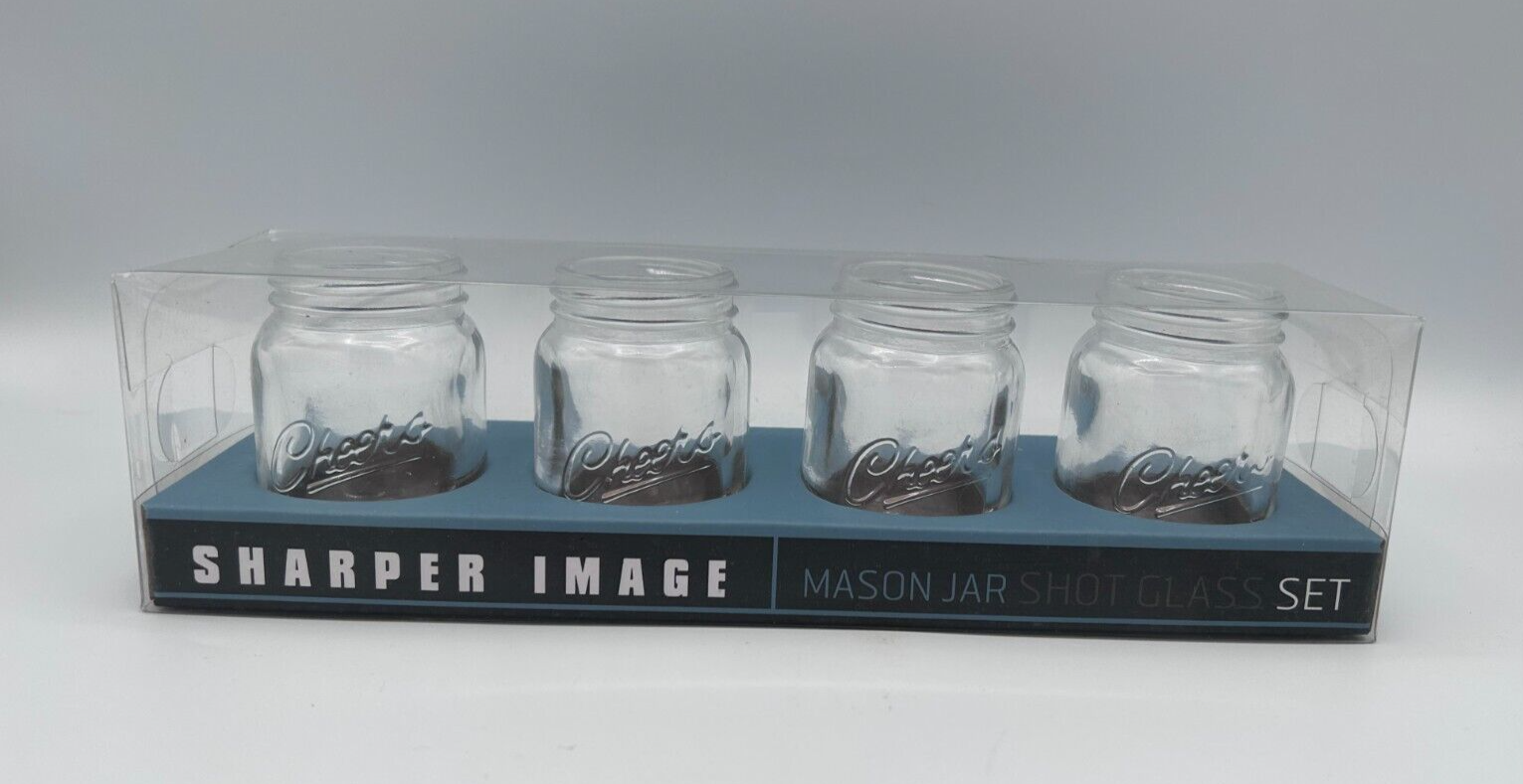 Sharper Image Mason Jar "Cheers" Shot Glass Barware Decor Set of 4 | eBay