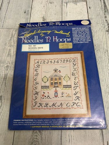 Needles N Hoops Needlework Sampler Kit #187 School Days 13.5" x 15" NEW ...