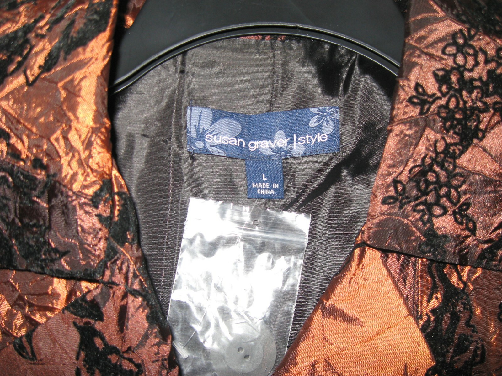 Susan Graver Crinkle Iridescent Copper Tonal Patchwork Flocked Jacket ...