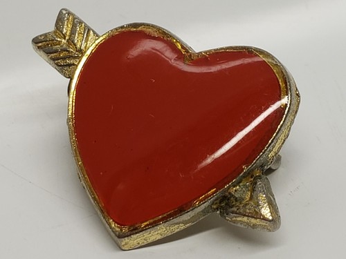 Costume Jewelry Red Enamel Heart Gold Tone Cupid Arrow Brooch Pin ...