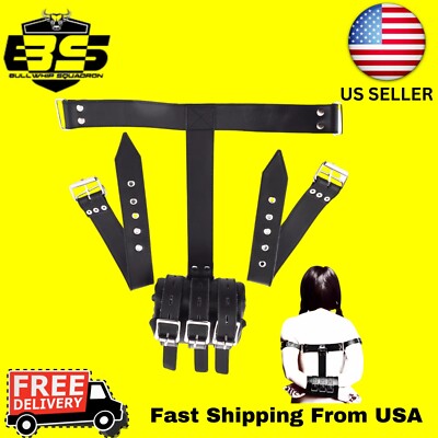 Real Leather Arms to Wrist Cuffs Black Bdsm Back Padded Restraint Bicep ...