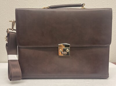 Genuine Brown Leather Briefcase with Shoulder Strap and Locking Clasp ...