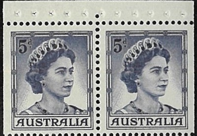 1962 Australia QE2 Tab Strip 5d Pair Imperf Edge Variety Ex Booklet ...