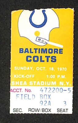 OCTOBER 18, 1970 BALTIMORE COLTS @ NEW YORK JETS TICKET STUB | eBay
